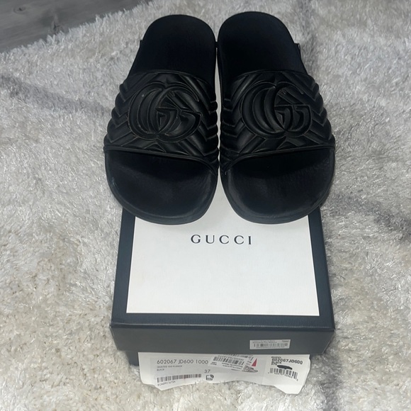 Shoes | Beautiful Gucci Quilted Gg Rubber Slides Black | Poshmark